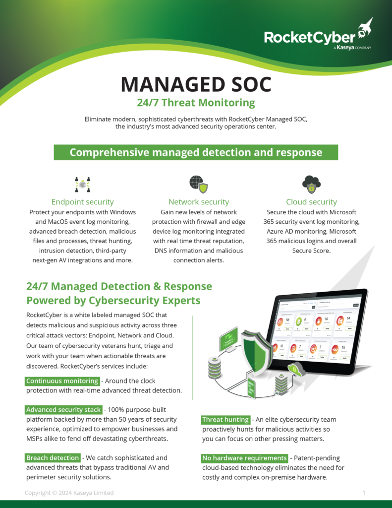 Managed SOC - 24x7 Threat Monitoring - RocketCyber